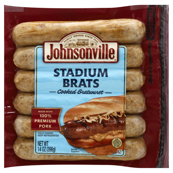 Johnsonville Stadium Brats Cooked Bratwurst